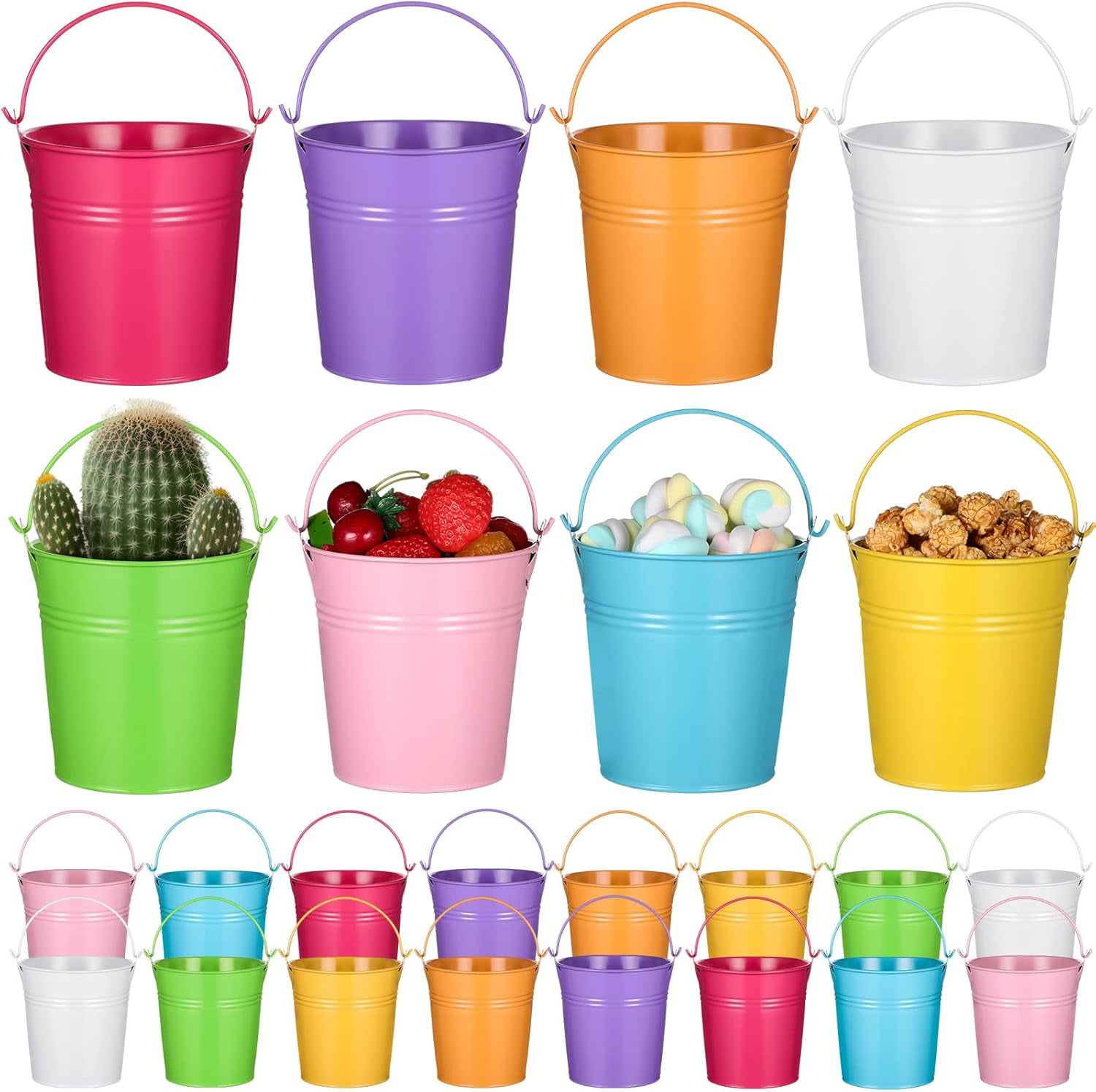 24 Pieces Small Metal Buckets Colored Galvanized Bucket Round Metal ...