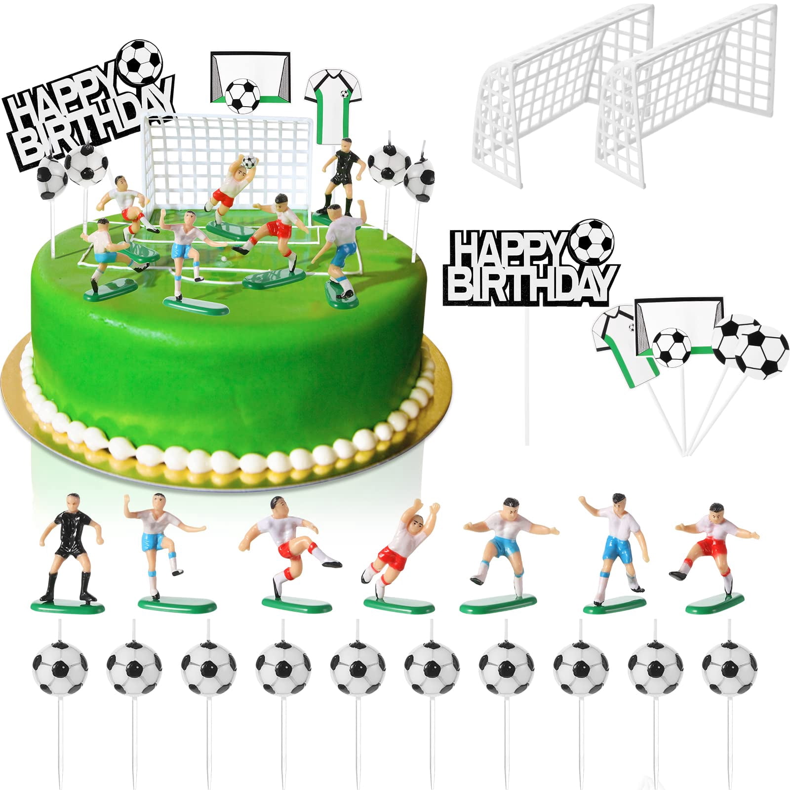 24 Pieces SoccerITSC Cake Topper Decorations Soccer Happy Birthday Cake ...