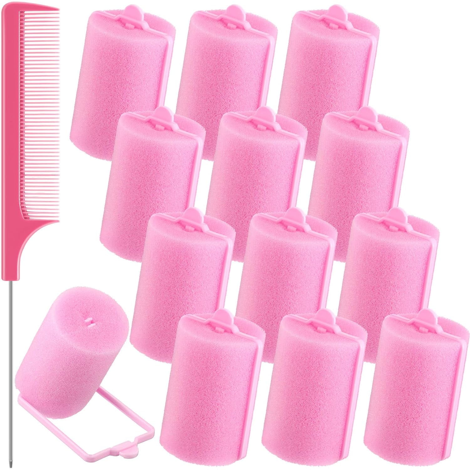 24pc Large Sponge Hair Rollers, 1.9inch Soft Foam Curlers with Rat Tail ...