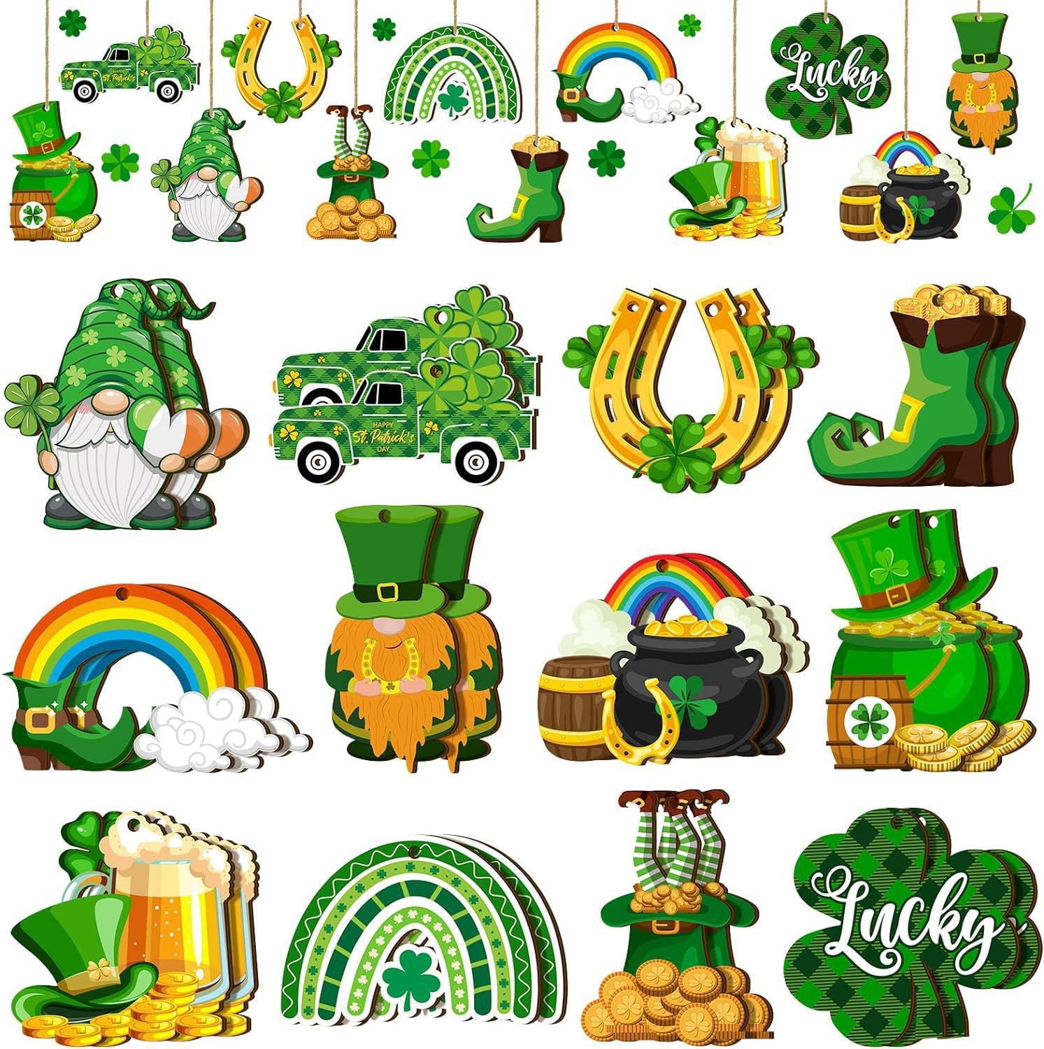 42 Pieces St. Patricks Day Decorations Wooden Shamrock Ornaments,for ...