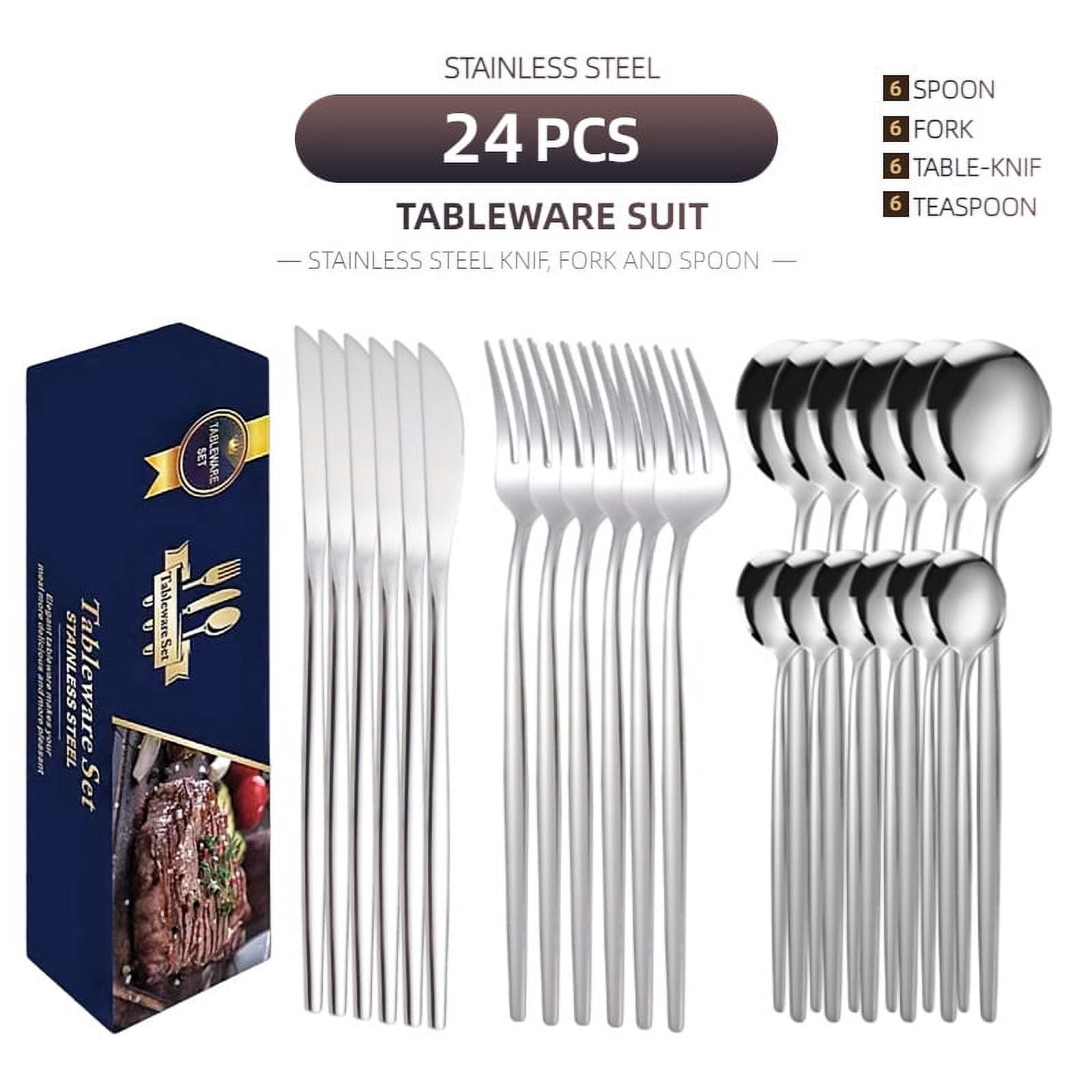 24-Pieces Stainless Steel Cutlery Set - Gold Black Flatware Set ...