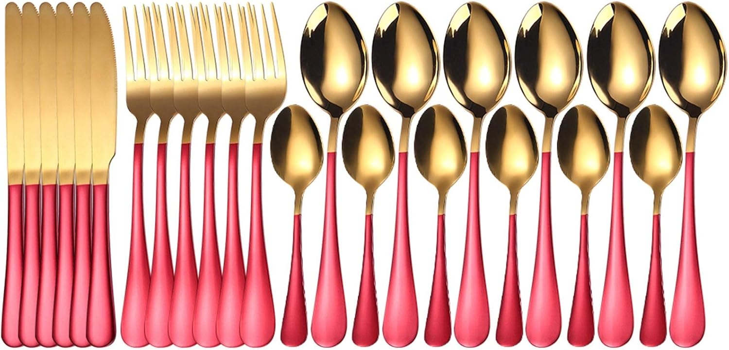 24 Pieces Stainless Steel Golden Cutlery Set Kitchen Tableware Complete ...
