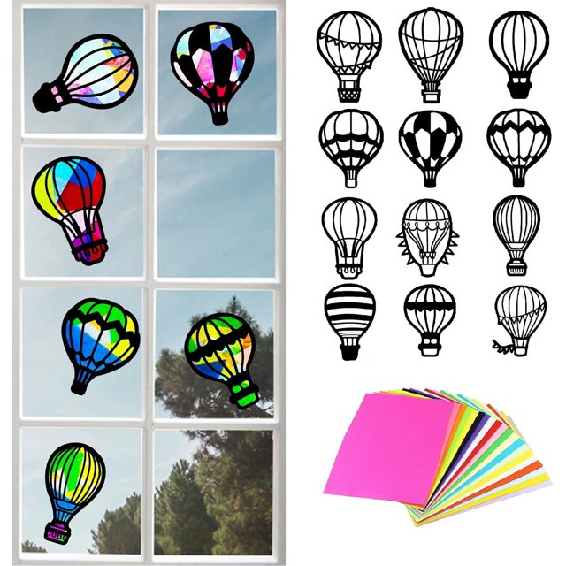 24 Pieces Suncatcher Kit 12 Types Hot Air Balloon Tissue Paper Stained ...