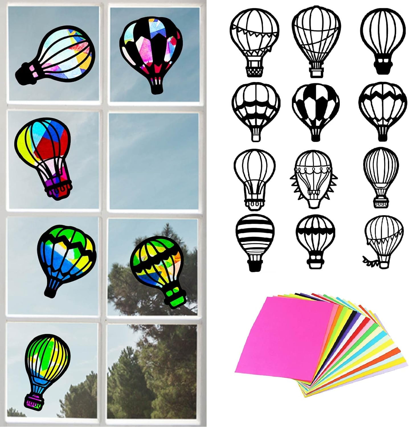 24 Pieces Suncatcher Kit 12 Types Hot Air Balloon Tissue Paper Stained ...