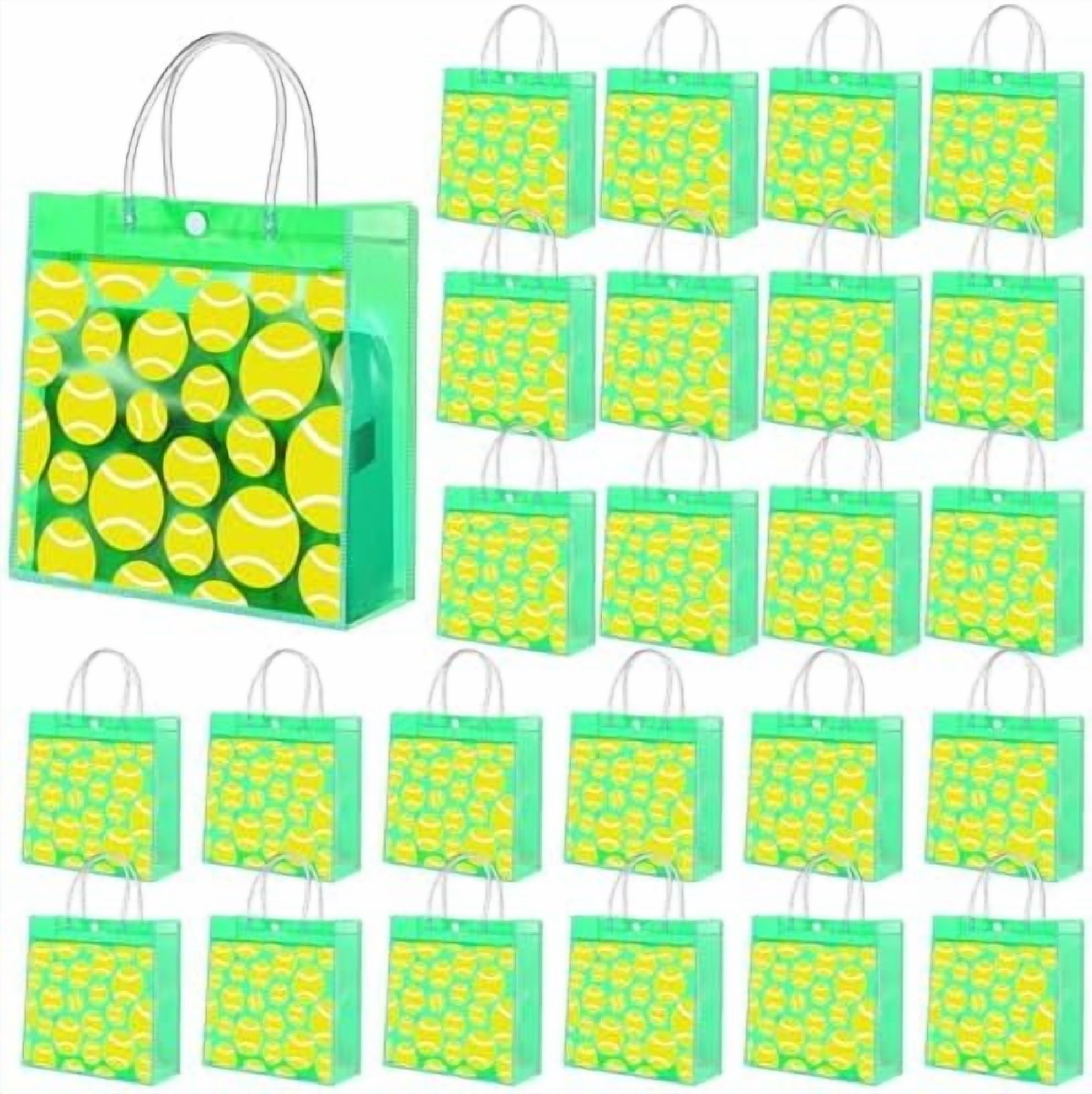 24 Pieces Tennis Gift Goodie Bags with Handles 8x8x3.15 Inch PVC Green ...