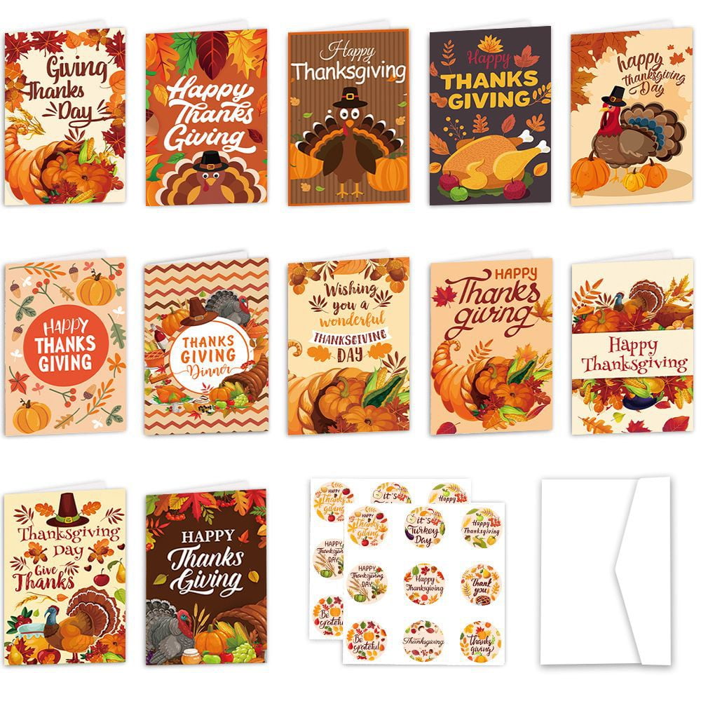 24 Pieces Thanksgiving Note Cards Turkey Autumn Maples Pumpkins ...
