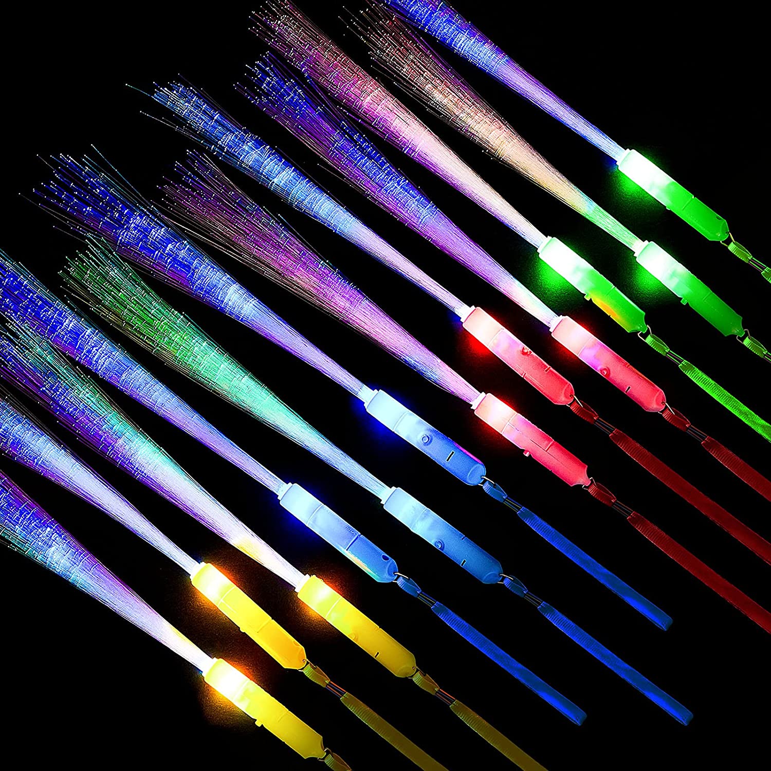 24 Pieces Upgraded 4th of July Glow Fiber Wands Sticks, LED Light Fiber ...