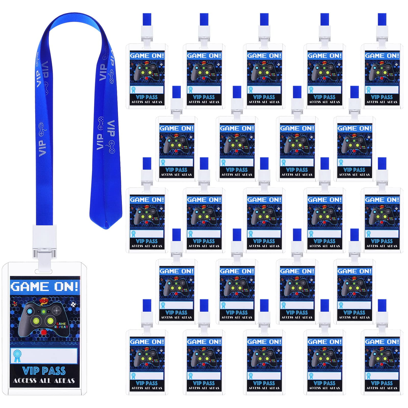24 Pieces VIP Video Game Pass Holder with Lanyard Video Game Party Favors VIP Party Pass Card ...