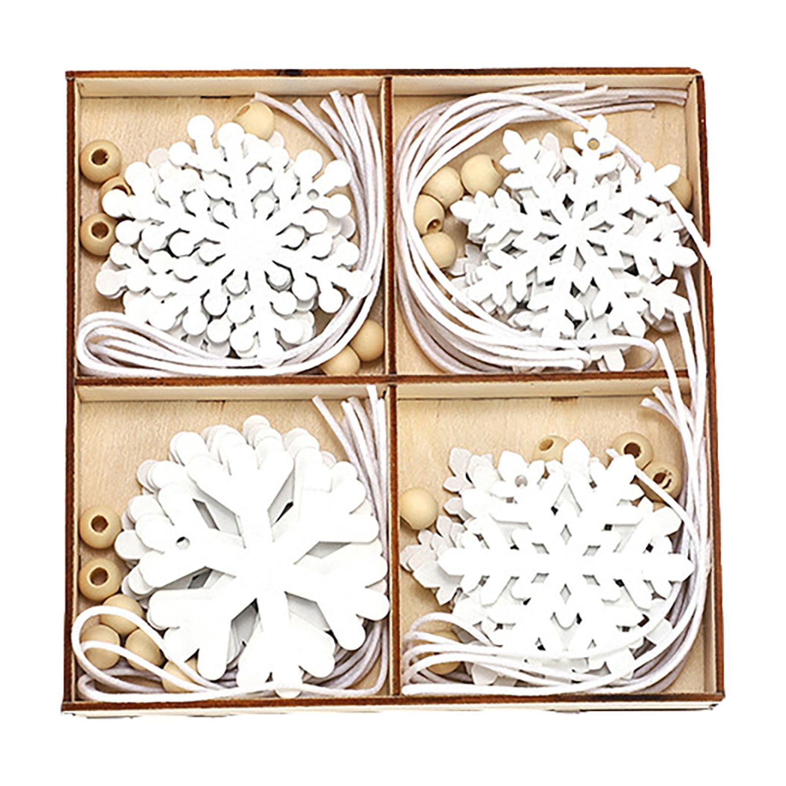 24 Pieces White Snowflakes Ornaments 3 Inch Wooden Snowflake Christmas ...