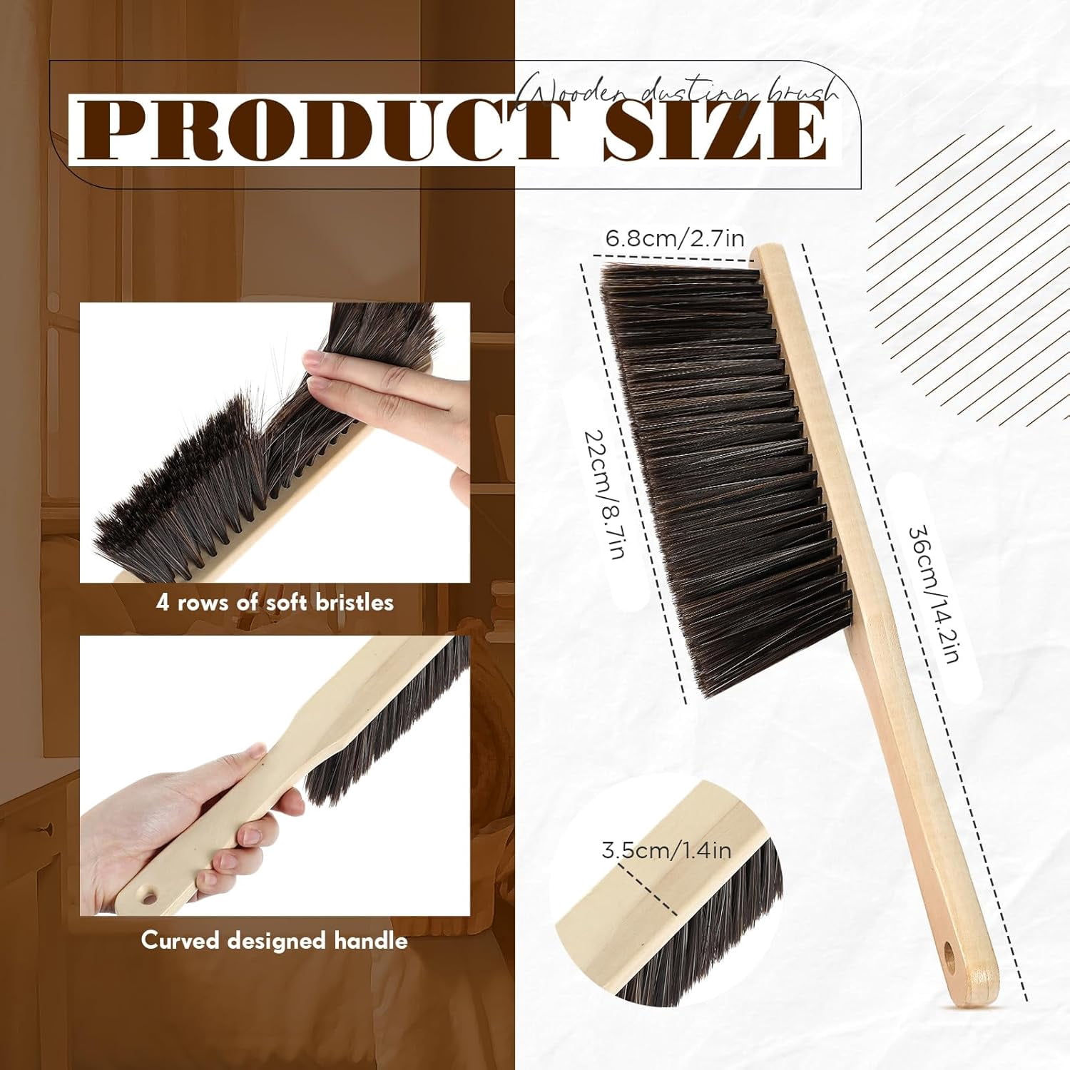 24 Pieces Wooden Dust Brush Bulk Hand Broom Bench Soft Bristle Cleaning ...