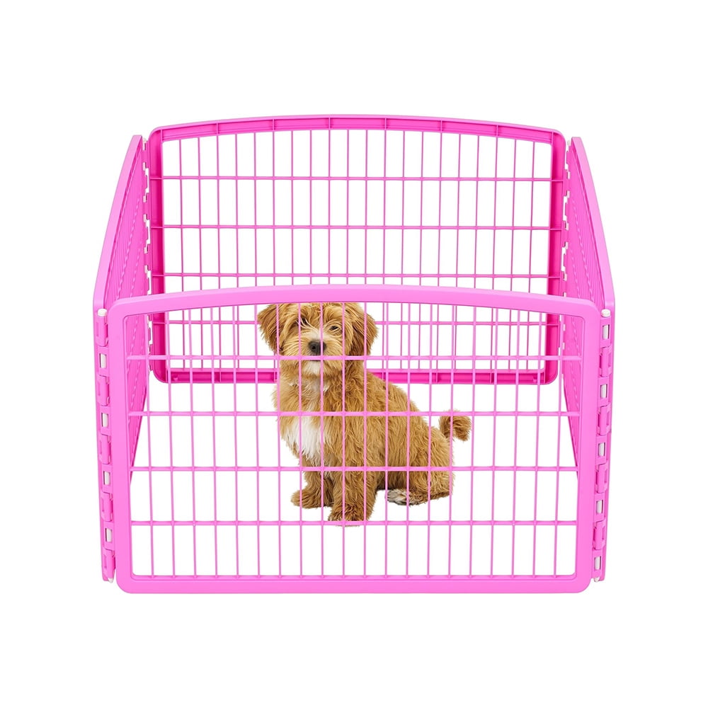 24" Plastic Exercise Pen, 4-Panel Puppy Playpen with Door, Portable Pet ...