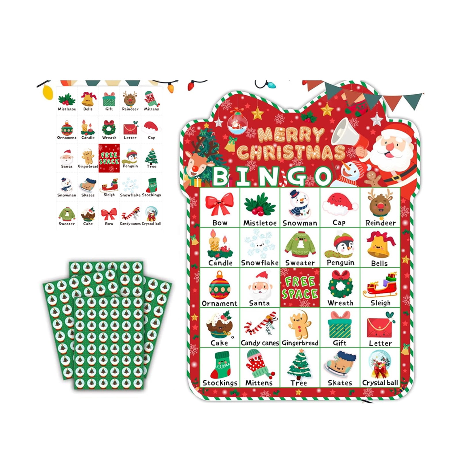 24 Player Christmas Bingo Game Set 33 Piece Family Party Activity With ...
