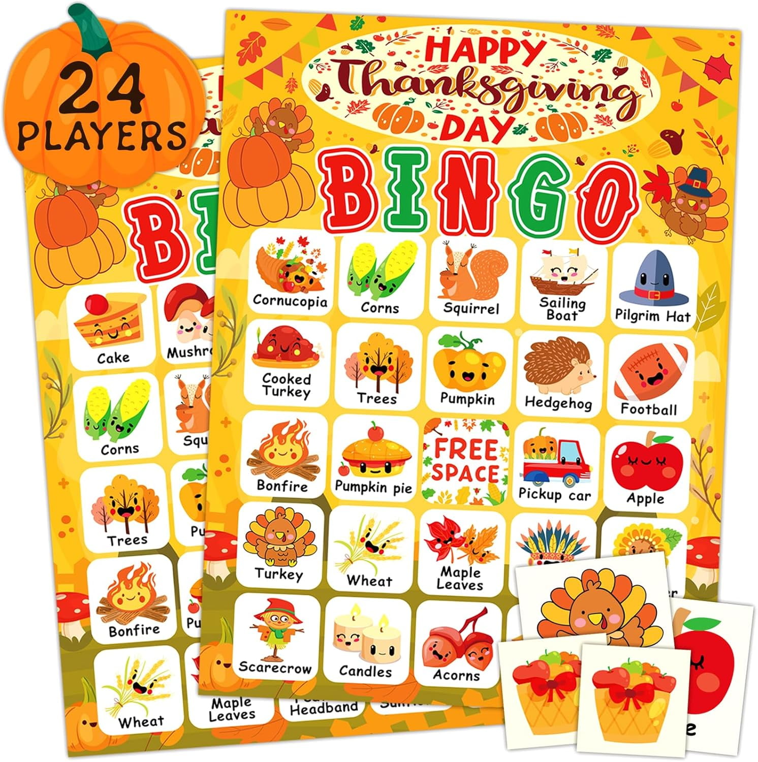 24 Players Thanksgiving Bingo Cards, Thanksgiving Bingo Game for Kids ...