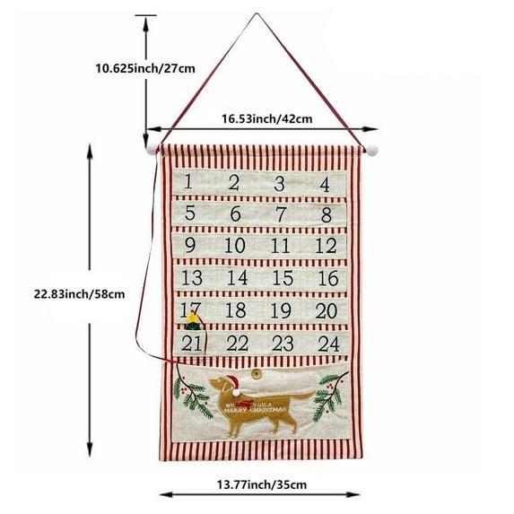 24 Pocket Advent Calendar Christmas Countdown Wall Hanging Cloth ...