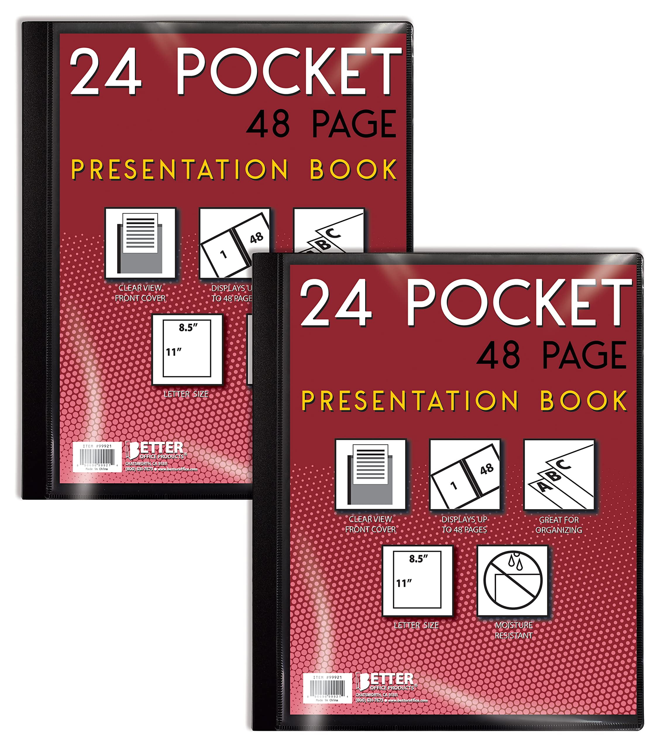 24 Pocket Bound Presentation Book, Black, Clear View Front Cover, 48 ...