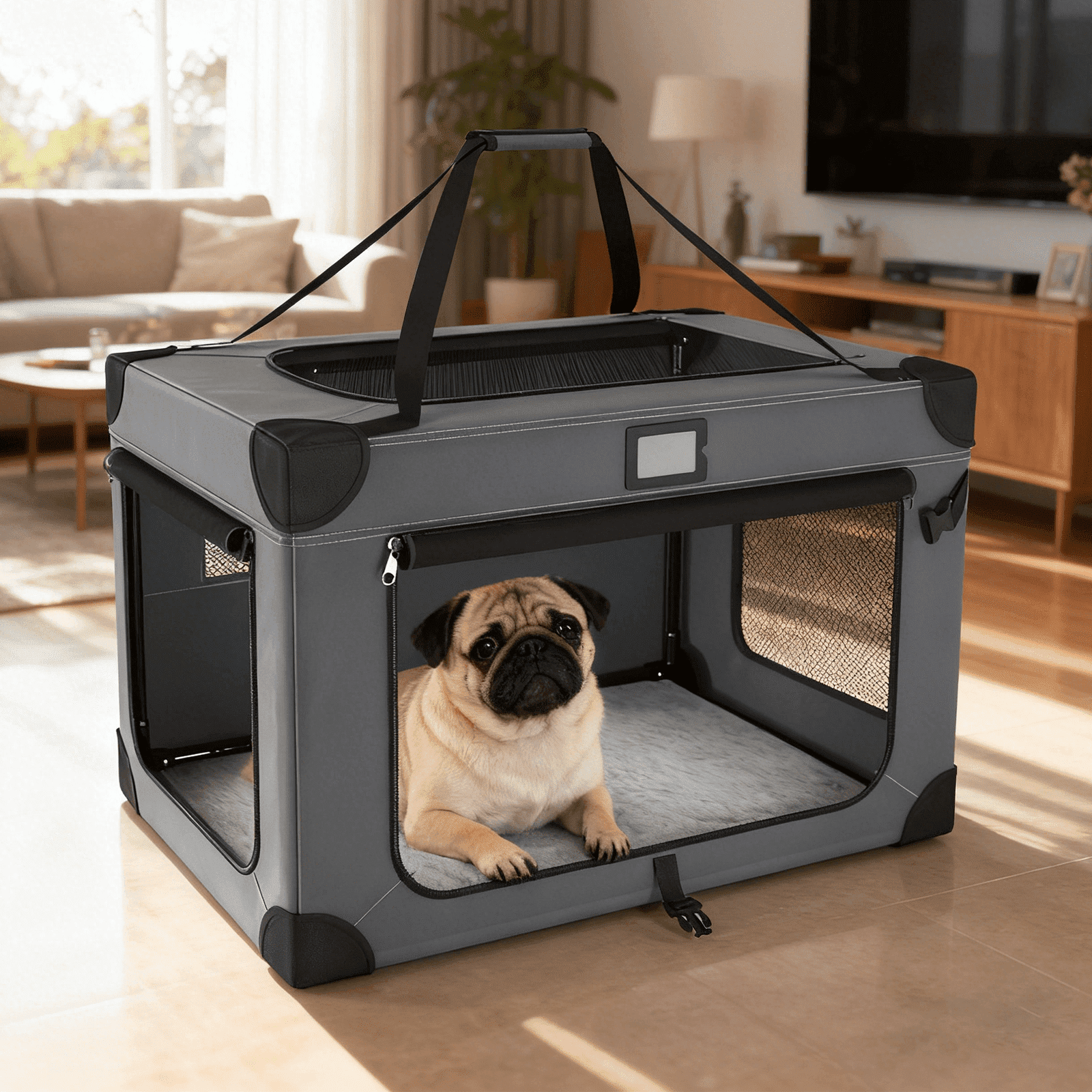 24 Portable Collapsible Dog Crate, Soft Foldable Pet Kennel with 3-Door ...