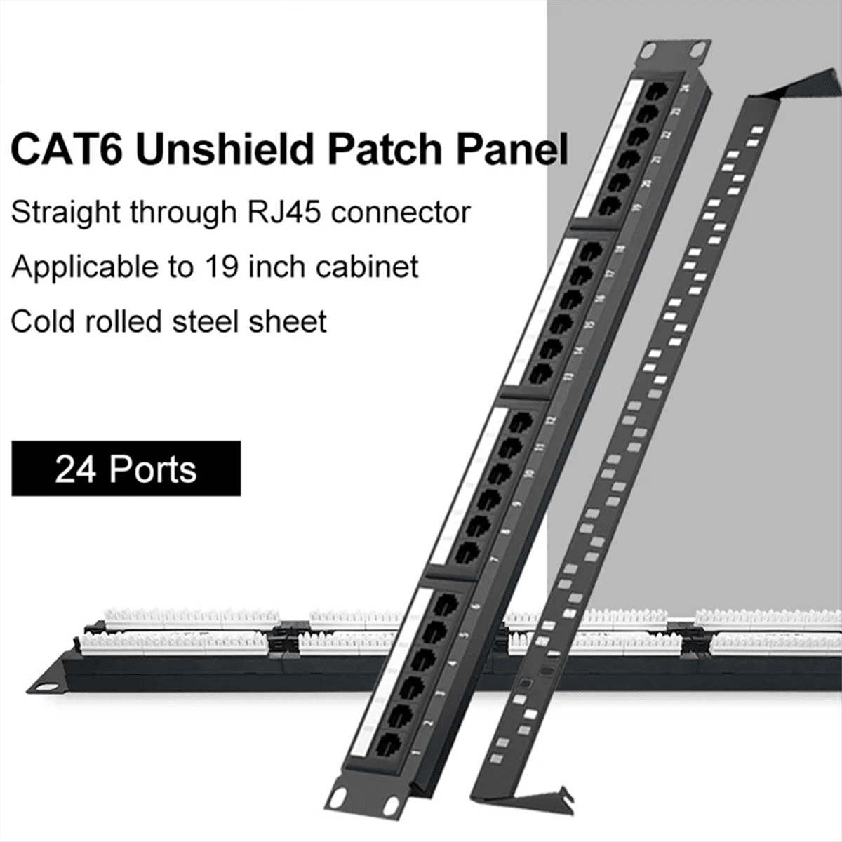 24 Ports CAT6 UTP RJ45 Patch Panel 19 Inch 1U Cable Frame Faceplate ...