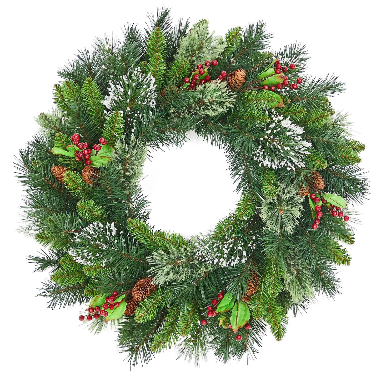 24" Pre-Lit Christmas Wreath with Frosted Red Berries & Pinecones ...
