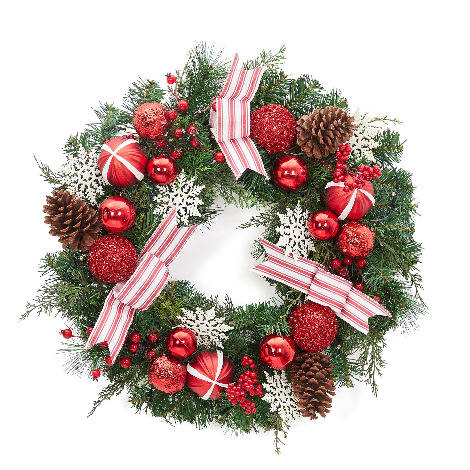 24" Pre-Lit Christmas Wreath for Front Door - Lighted Wreath with 20 ...