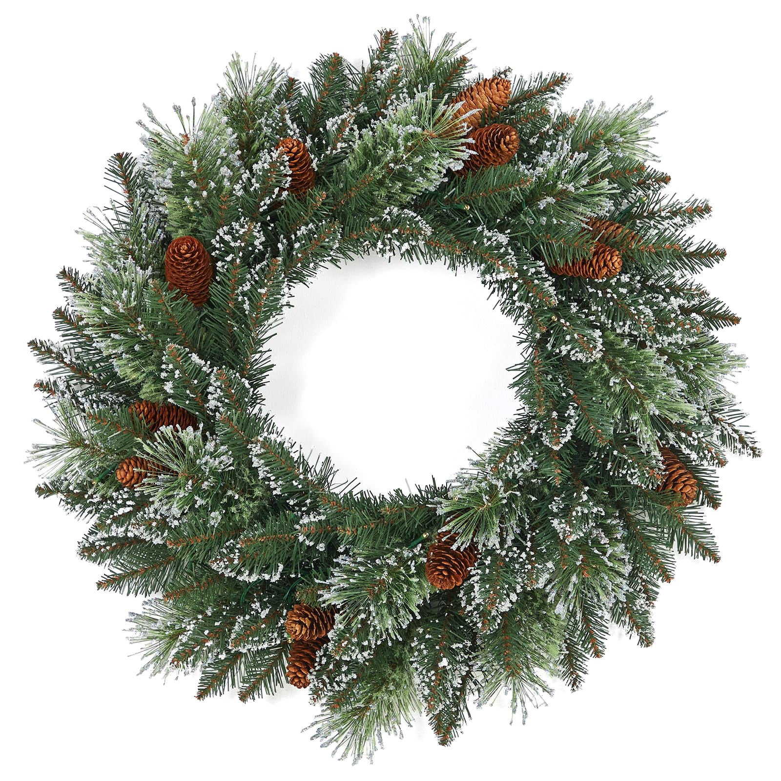 24" Pre-Lit Christmas Wreath with Frosted Red Berries & Pinecones ...