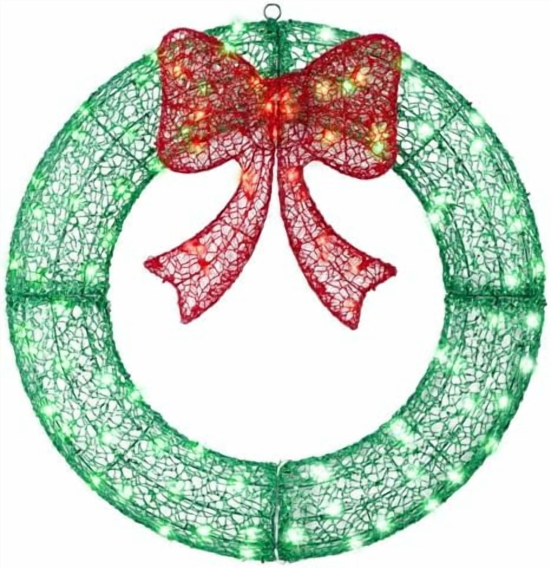 24" Pre-Lit Outdoor Christmas Wreath with 140 LED Lights and Bow ...