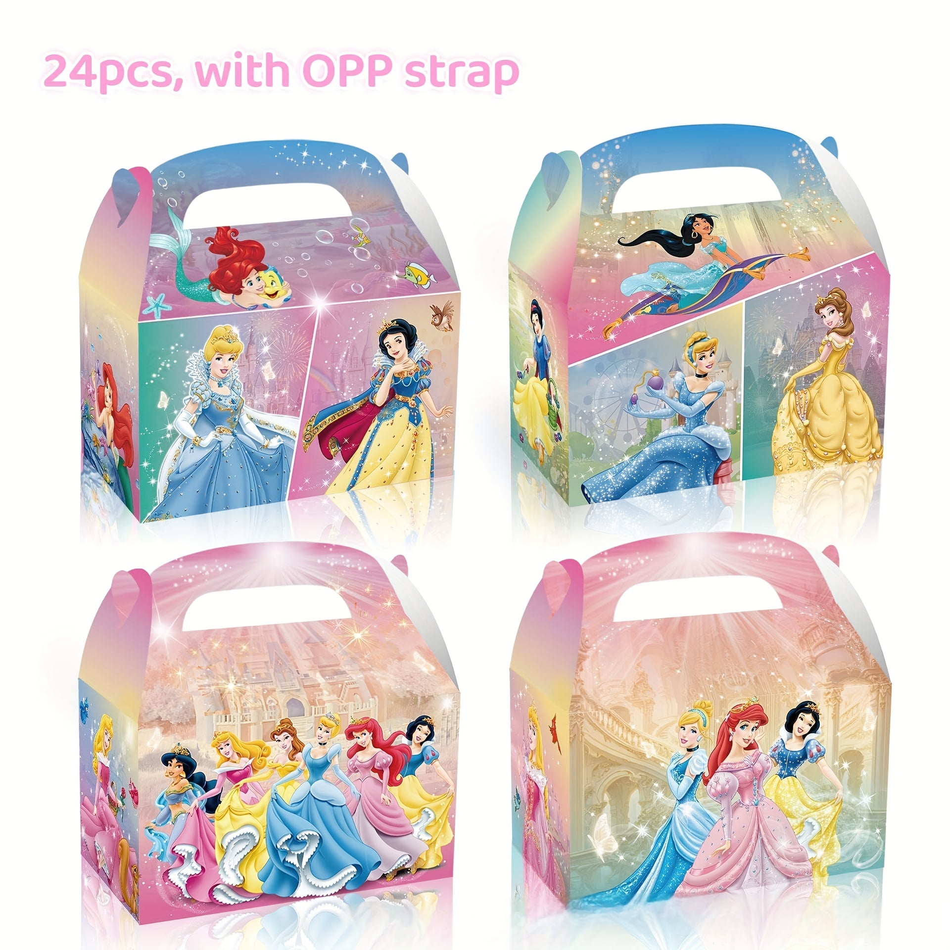24 Princess-themed Party Gift Boxes - Vibrant animated designs with red ...