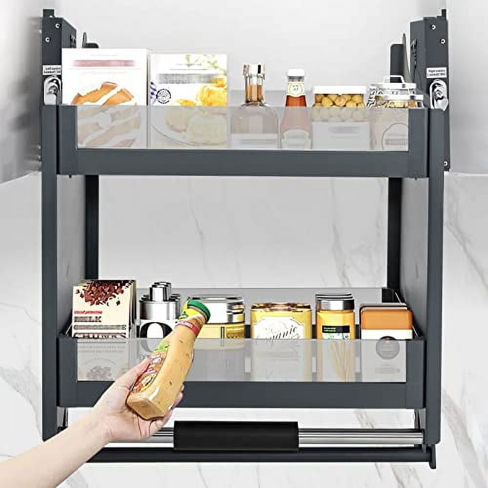 24" Pull Down Shelf,Upper Kitchen Wall Cabinet Storage Organizer,2 Tier ...