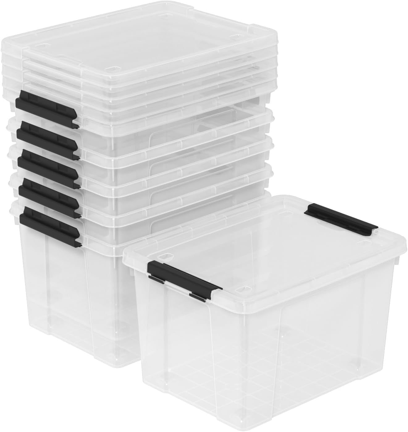 24 Qt Stackable Clear Latching Bin with Lids, Plastic Storage Box with ...