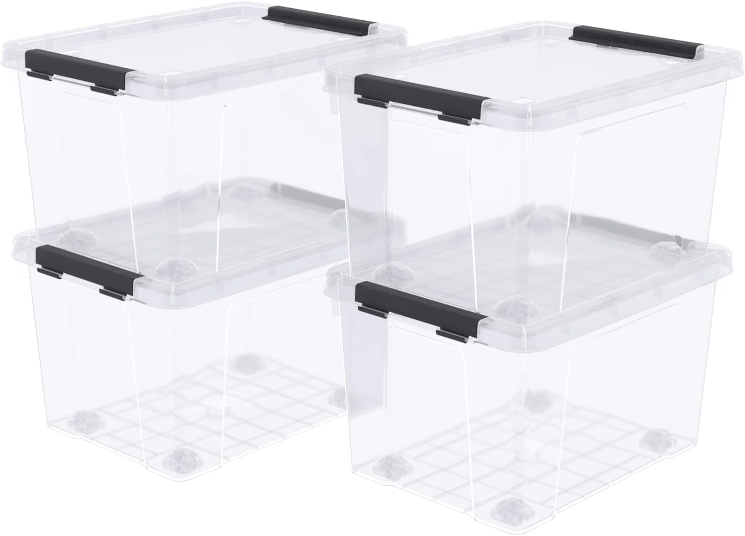 24 Quart Clear Storage Box with Wheels, 4-Pack Clear Plastic Storage ...