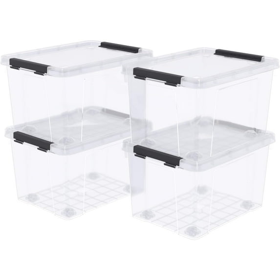24 Quart Clear Storage Box with Wheels, 4-Pack Clear Plastic Storage ...