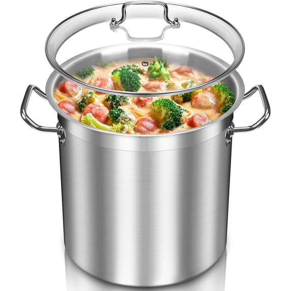 24 Quart Stainless Steel Stock Pot with Glass Lid – Heavy Duty Cooking ...