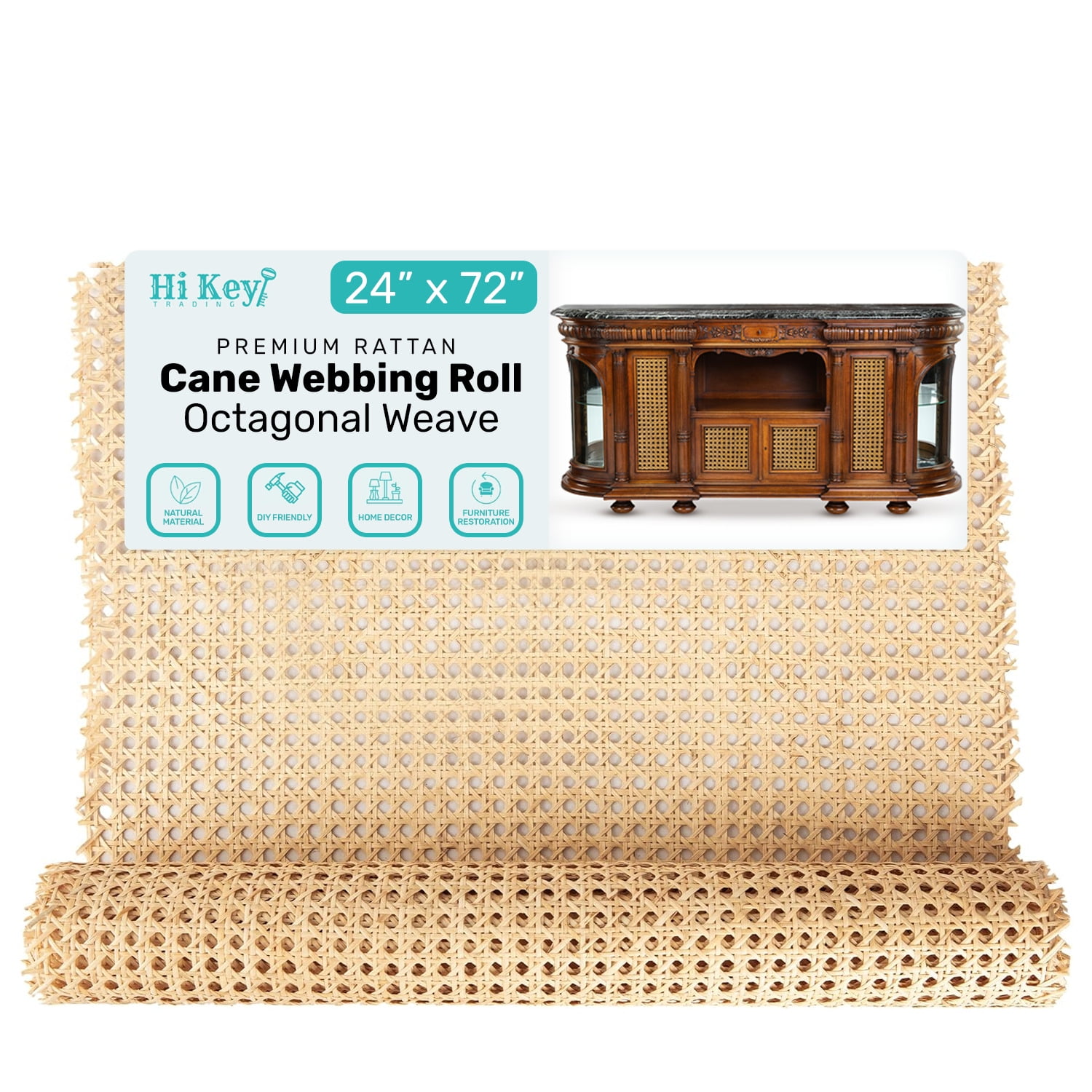 Hi Key Trading Open Mesh Rattan Cane Webbing Roll for Chairs, Cabinets ...