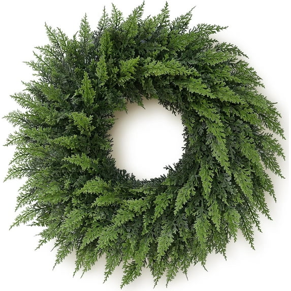 24" Real Touch Cedar Wreath for Front Door, Artificial Christmas ...