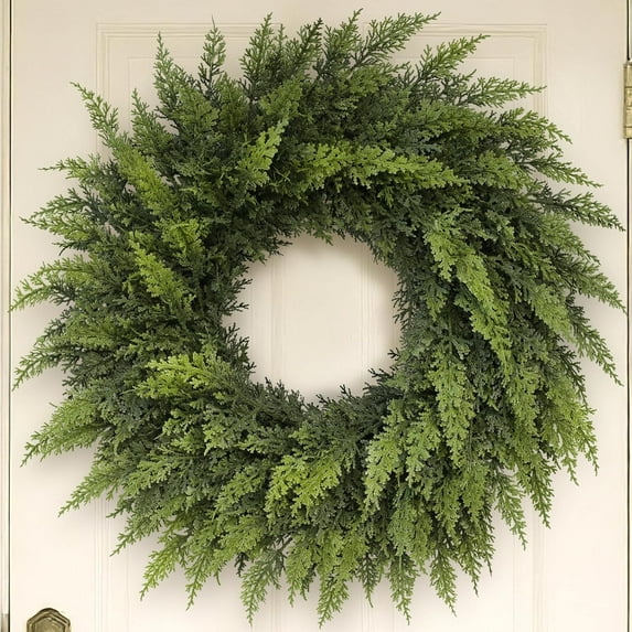 24" Real Touch Christmas Cedar Wreath - Artificial Cedar Wreaths Faux ...