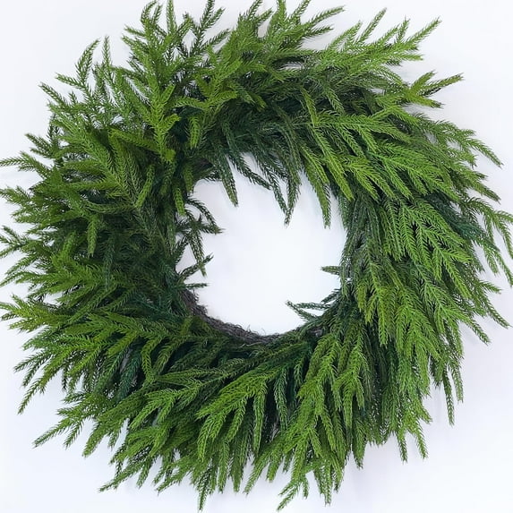 24" Real Touch Norfolk Pine Wreath for Front Door, Artificial Christmas ...