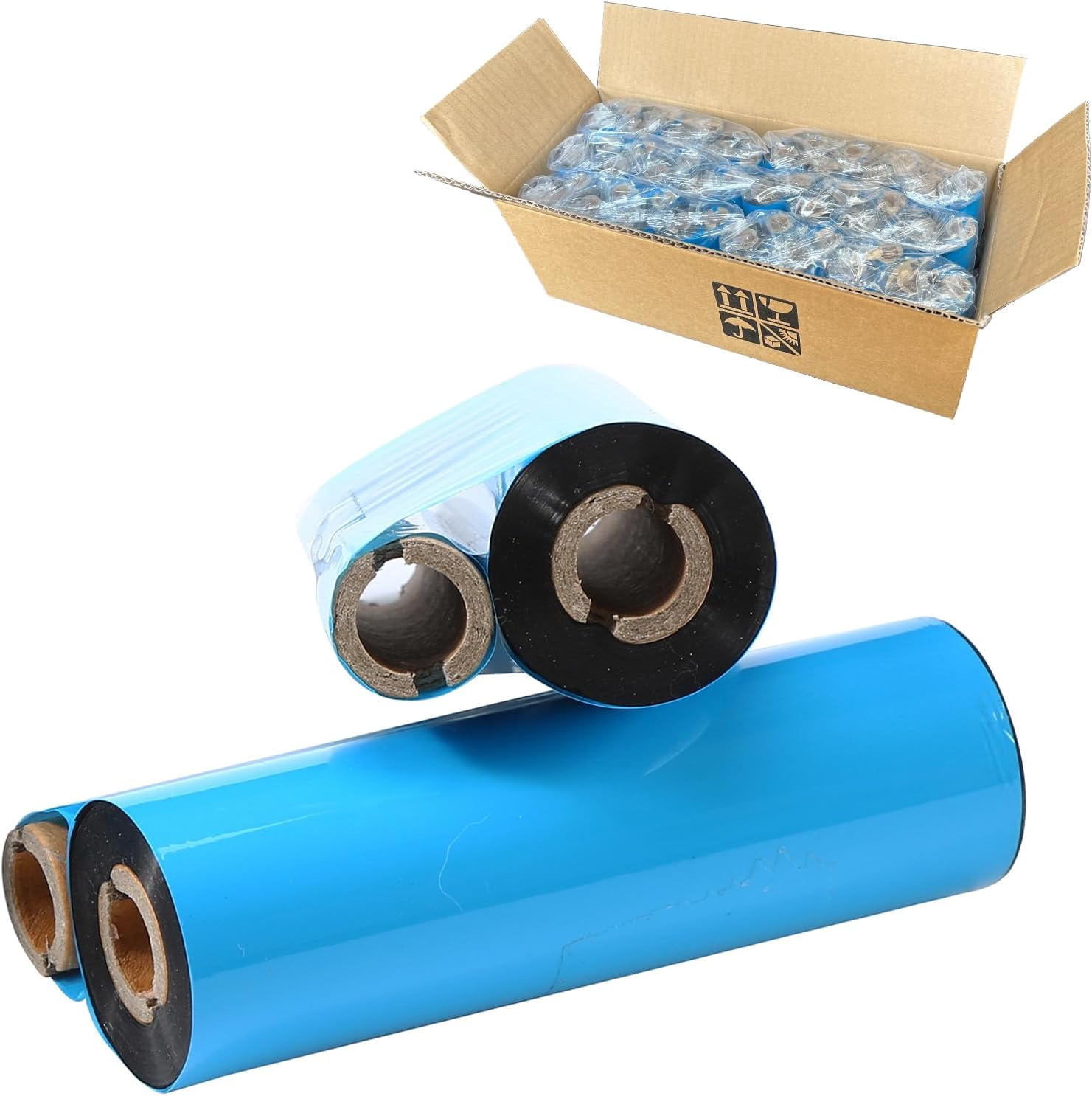 24 Rolls 4.33'' x 244' Wax Ribbon, 110mm x 74m Black Thermal Transfer ...