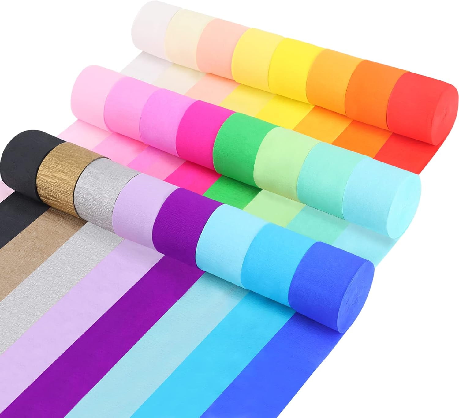 24 Rolls Crepe Paper Streamers, 24 Colors Rainbow Pastel Streamers ...