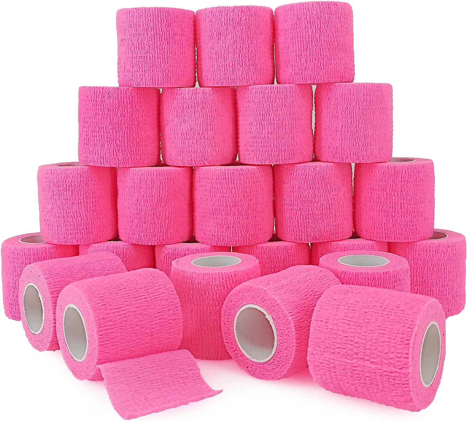 24 Rolls Pink Elastic Self Adhesive Bandage Wrap, Breathable Flexible ...