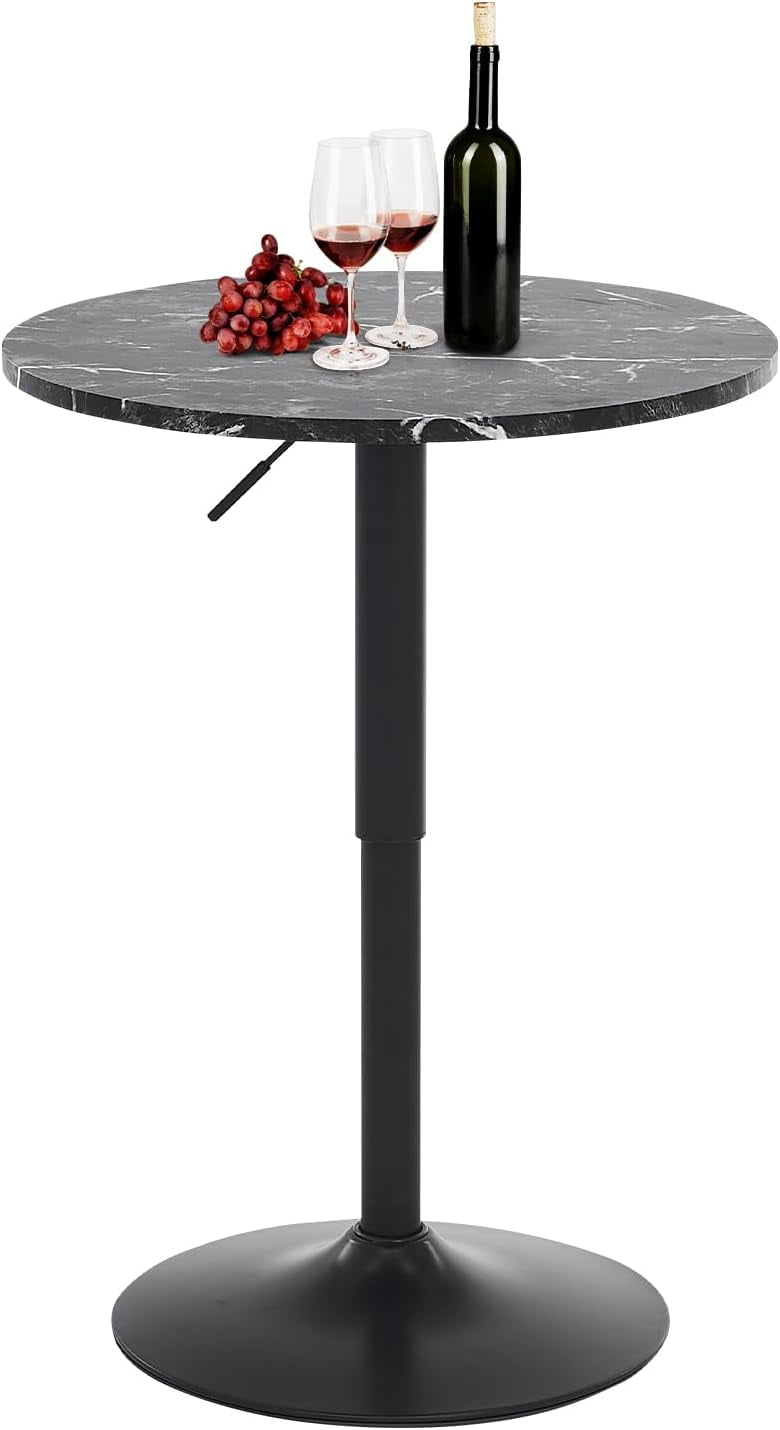 24" Round Bar Table, Bistro Pub Table, Adjustable Height Pub Table, 360° Swivel Cocktail Bar ...