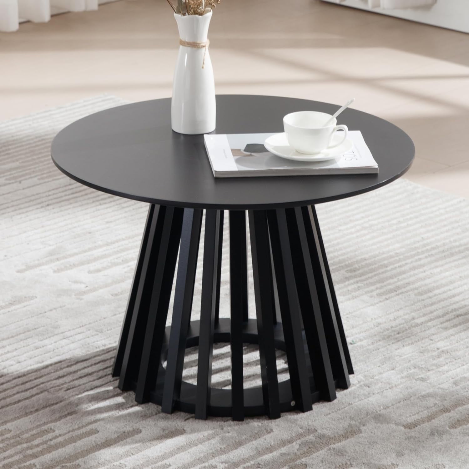 24" Round Coffee Table, Mid Century Modern Wooden Center Table with ...