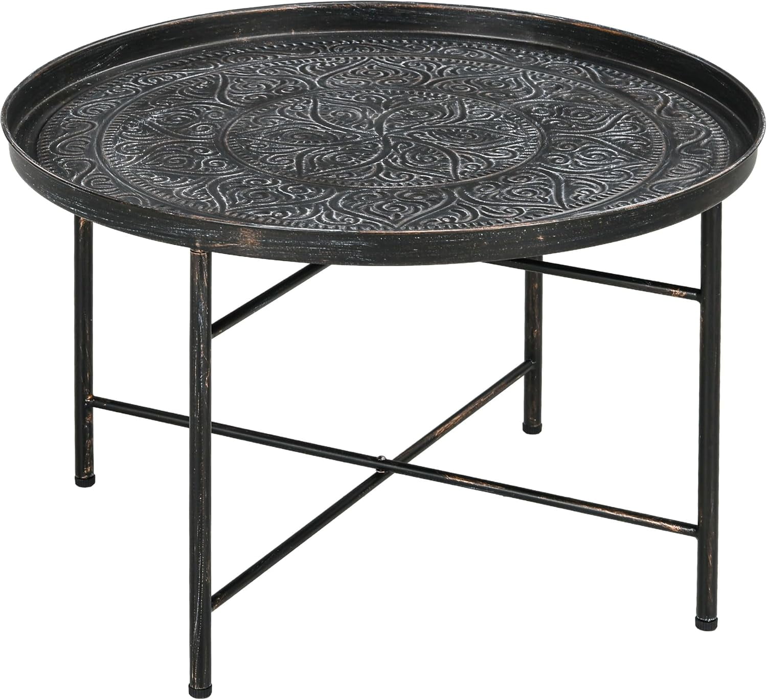 24" Round Coffee Table with Hammered Tray Top, Pewter - Walmart.com