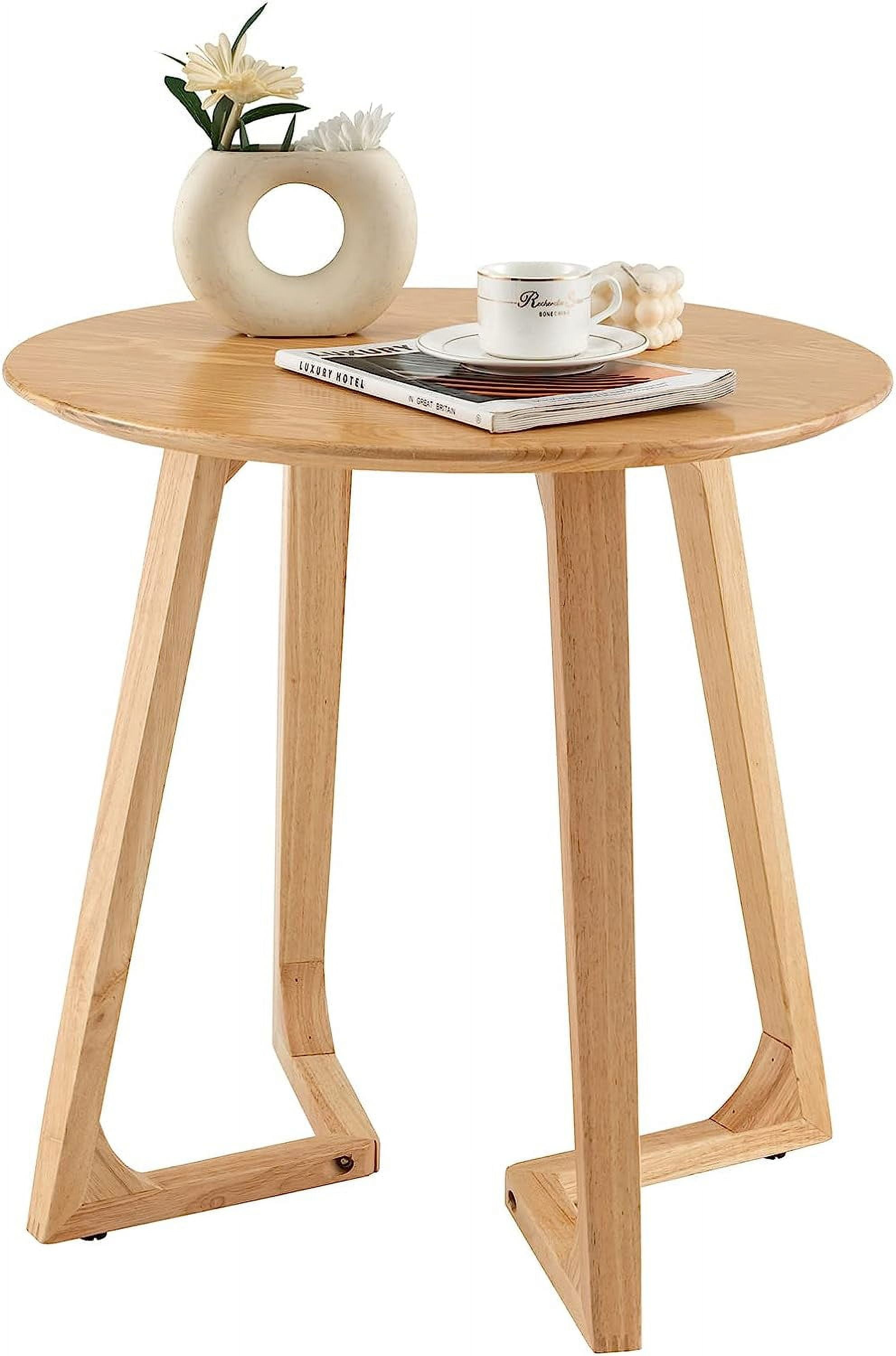 24” Round End Table, Solid Wood Sofa Side Table with V-Shaped Legs ...