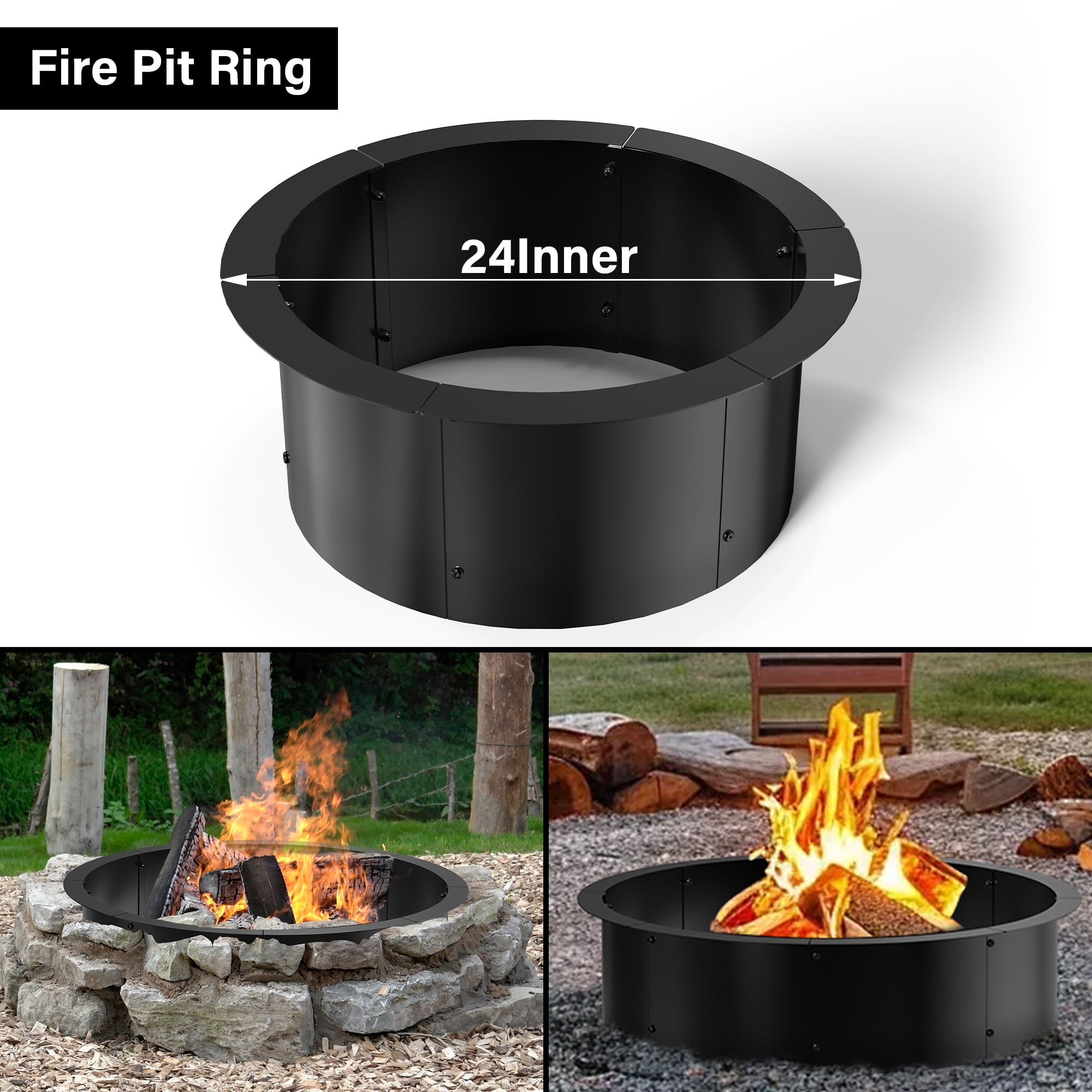 24" Round Fire Pit Liner for DIY Campfire Ring Insert Wood Burning Fire ...