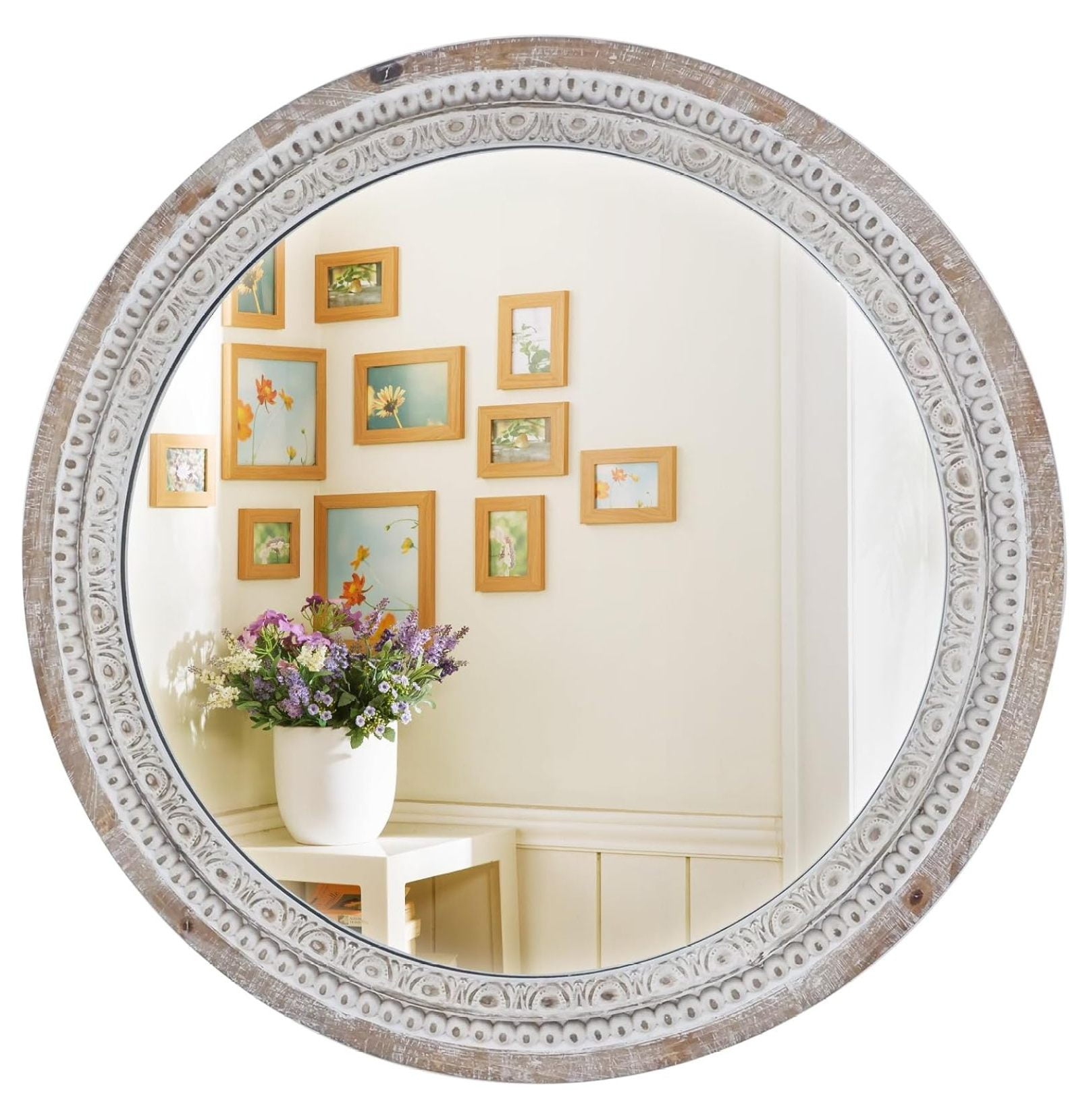 24'' Round Mirror, Wood Circle Mirrors, Boho Mirrors, Decorative Wall ...