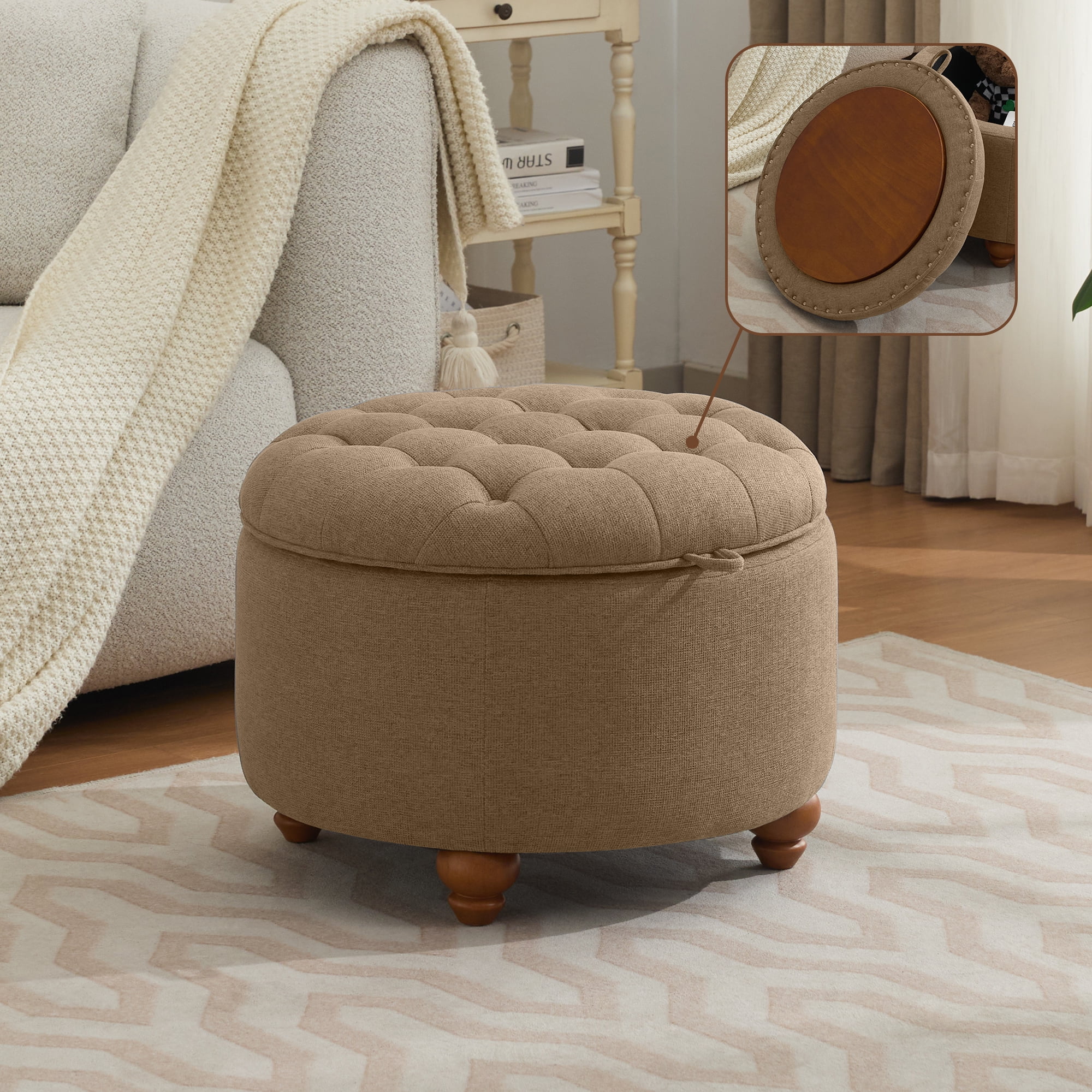 24'' Round Storage Ottoman, Modern Tufted Circle Ottoman Coffee Table ...