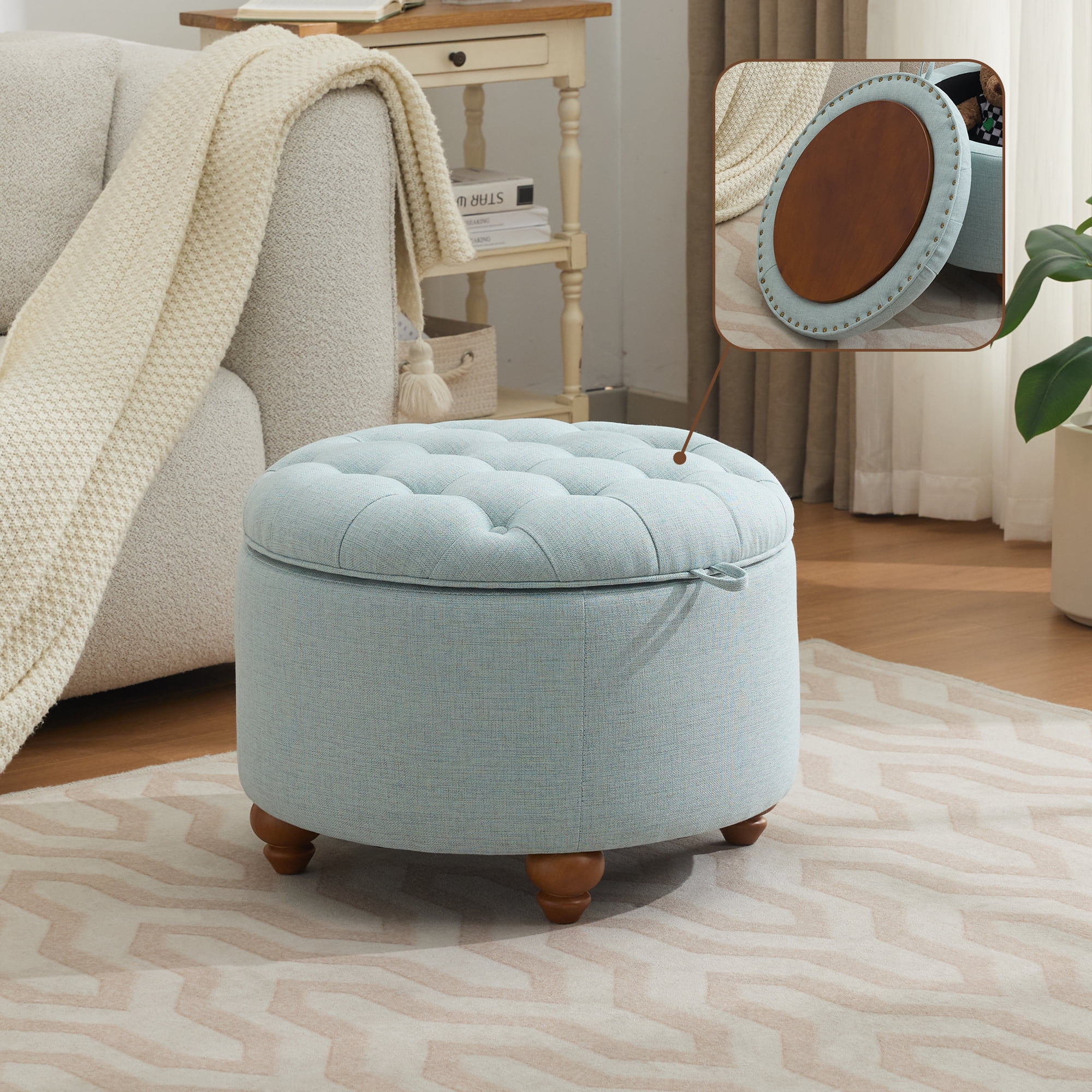 24'' Round Storage Ottoman, Modern Tufted Circle Ottoman Coffee Table ...