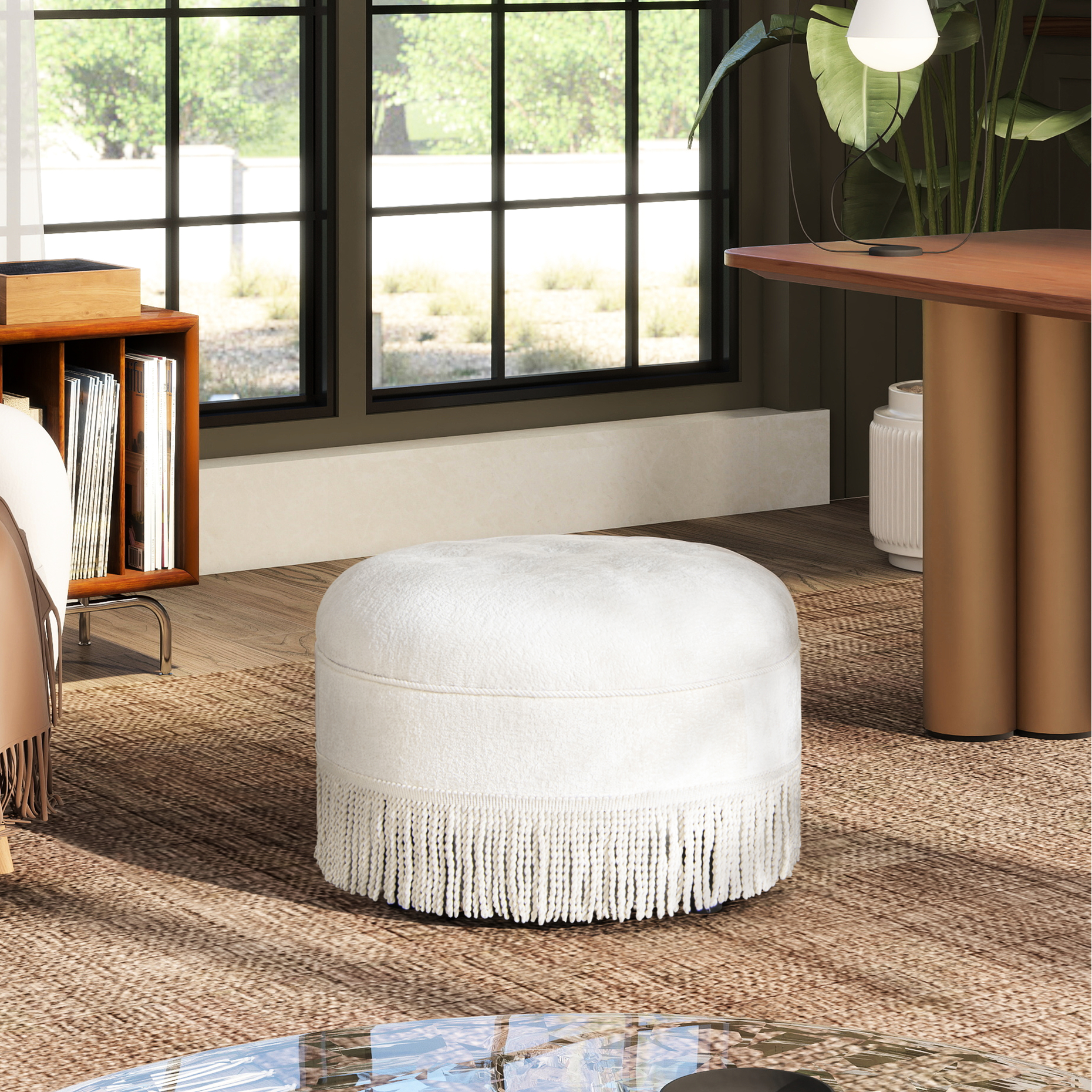 24" Round Upholstered Accent , Almond White - Hardwood & Plywood ...