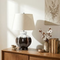 22in Rustic Ceramic Table Lamp with Linen Shade, Farmhouse Bedside Lamp ...