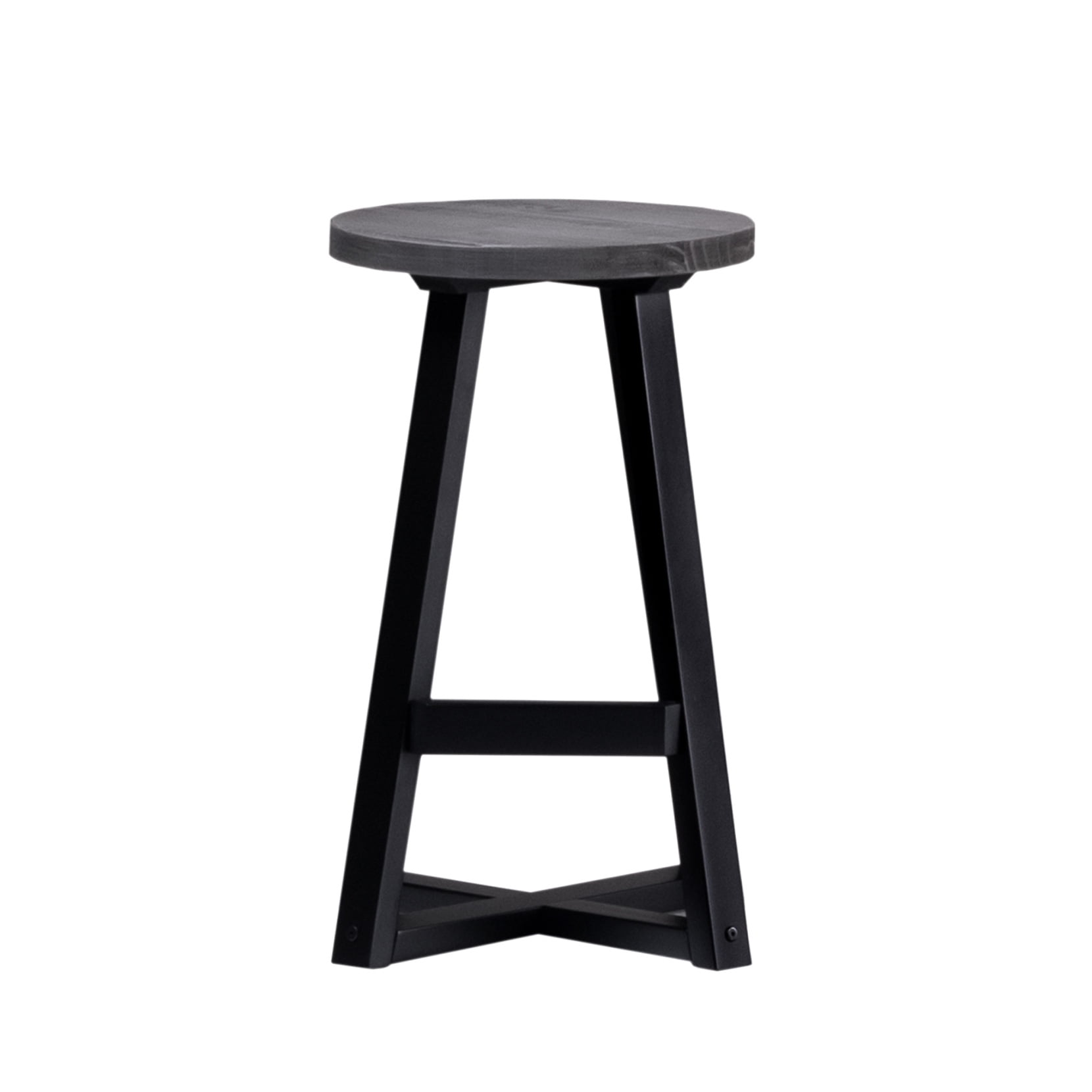 24'' Rustic Distressed Round Dining Stool, Solid Wood Counter Height ...