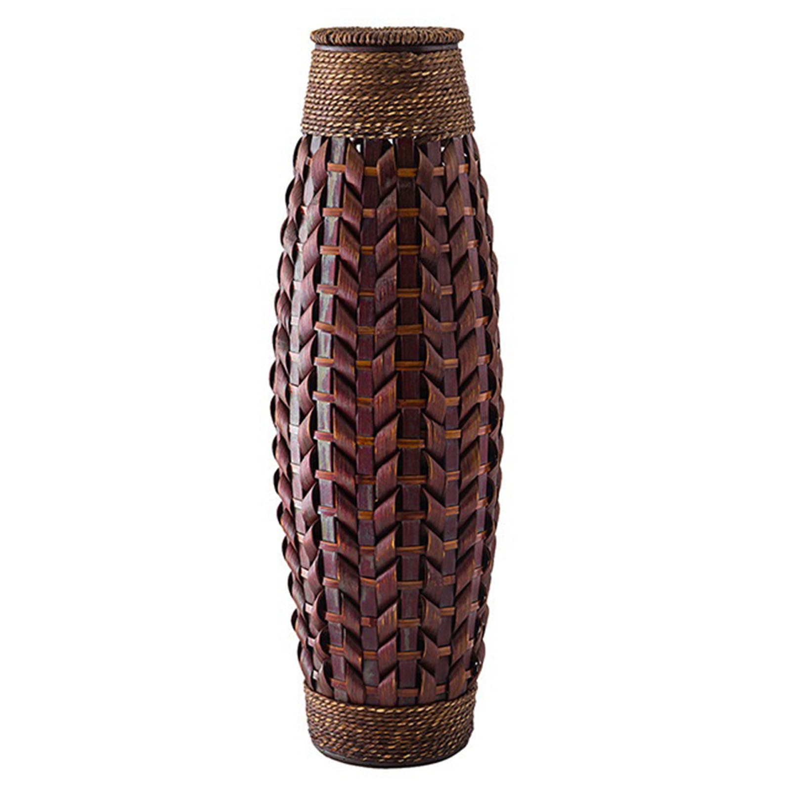 24" Rustic Tall Woven Bamboo & Rattan Floor Vase, Decorative Standing ...